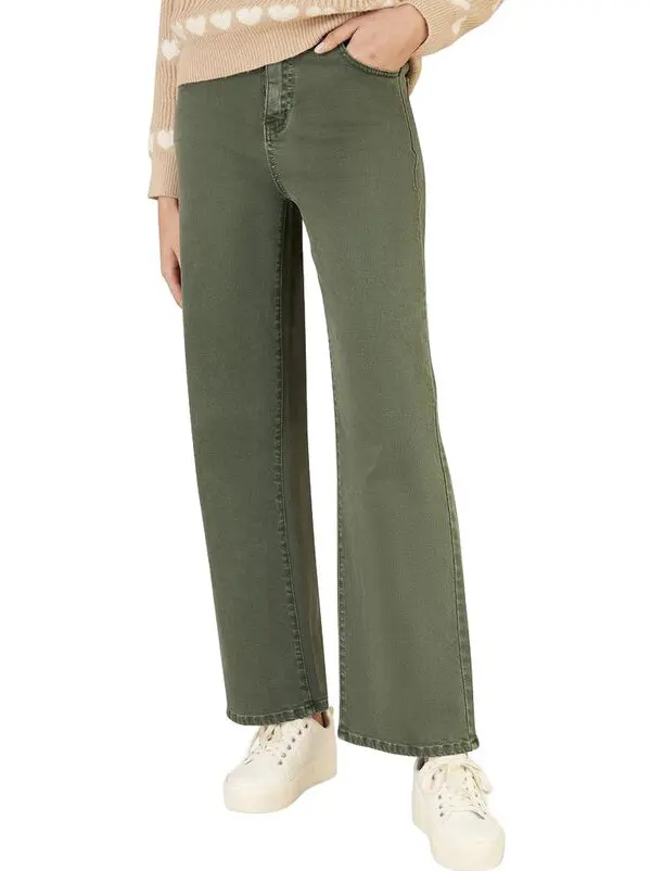 YUMI Stretch Canvas Wide Leg Jeans - Green