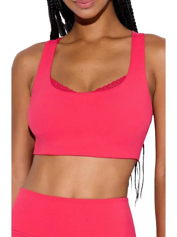 Spiritual Gangster Harmony Lace Trim Racerback Sports Bra - Passion Flower