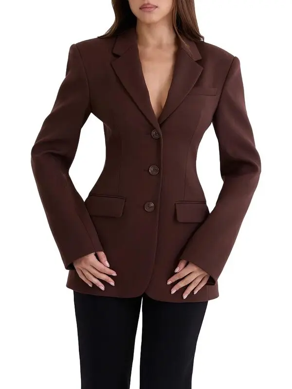House Of Cb Luella Hourglass Crepe Jacket - Chocolate