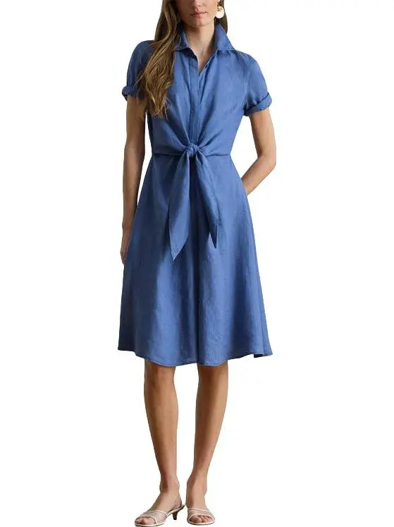 Ralph Lauren Tie Waist Linen Shirtdress - Carson Blue