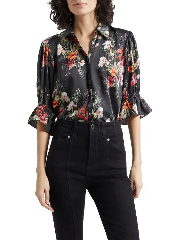 Cinq À Sept Fiona Iris Bouquet Button-up Top - Black Multi