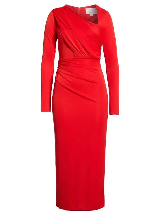 Cinq À Sept Jalyn Long Sleeve Asymmetric Drape Matte Jersey Dress - Bisou