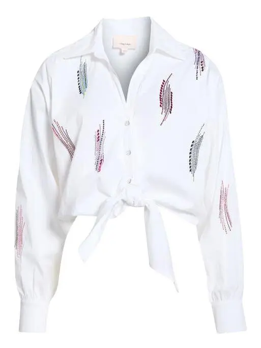 Cinq À Sept Marianna Paillette Whirl Stretch Poplin Button-up Shirt - White