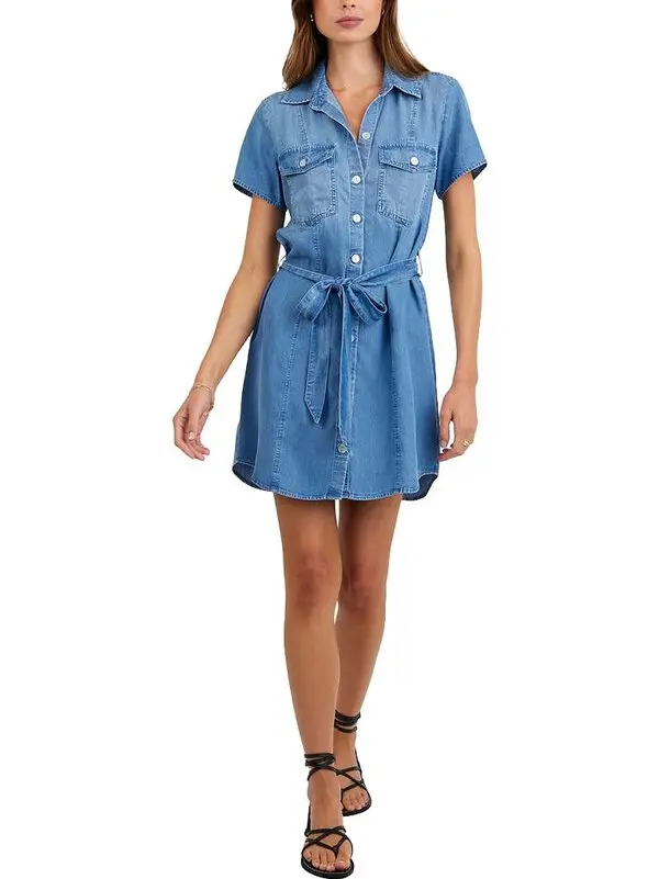 Bella Dahl Short Sleeve Tie Belt Denim Shirtdress - Indigo Harbor Wash