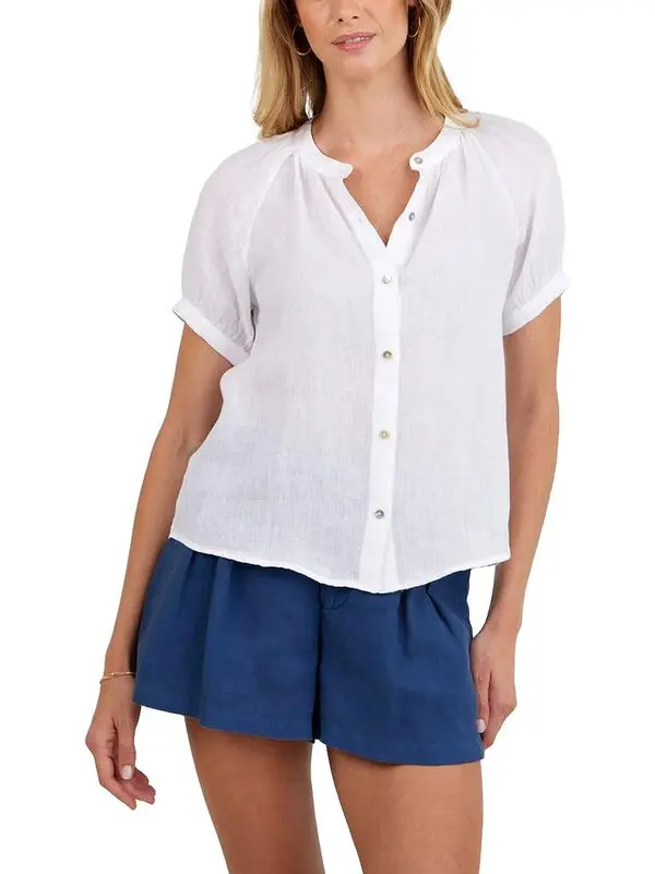 Bella Dahl Short Sleeve Linen Shirt - White