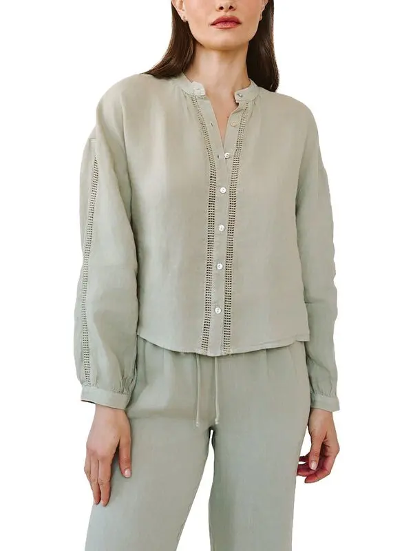Bella Dahl Open Stitch Linen Top - Green Tea