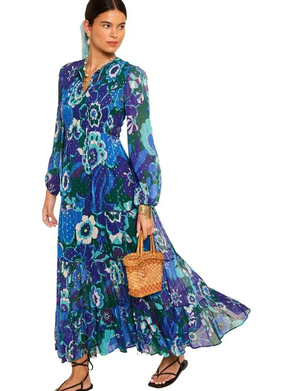 Rixo Lori Miami Floral Midi Dress - Blue
