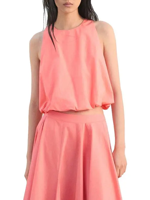 Mango Bubble Hem Sleeveless Cotton Top - Coral Red