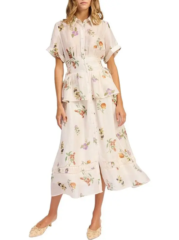 EN SAISON Tulsa Floral Tiered Shirtdress - Ivory Multi