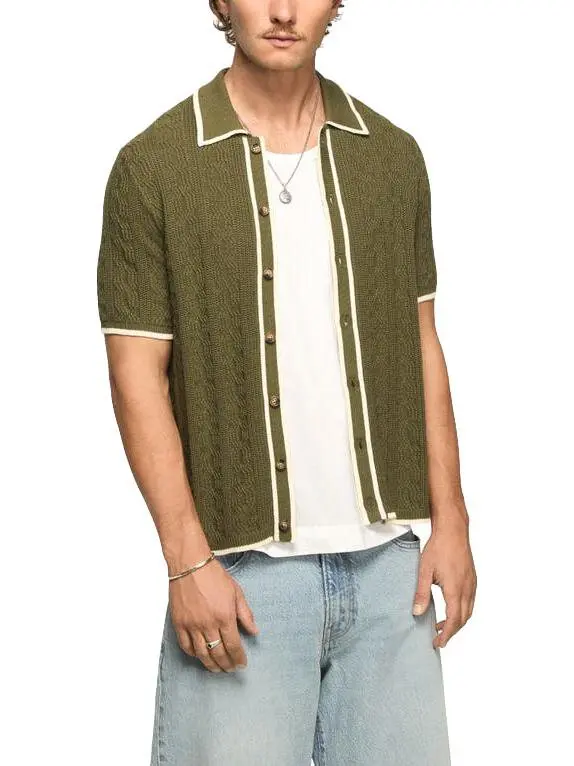 Lucky Brand Tipped Short Sleeve Cardigan - Burnt Olive