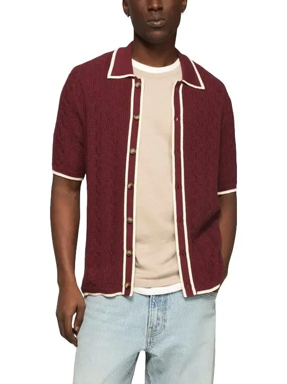 Lucky Brand Tipped Short Sleeve Cardigan - Syrah