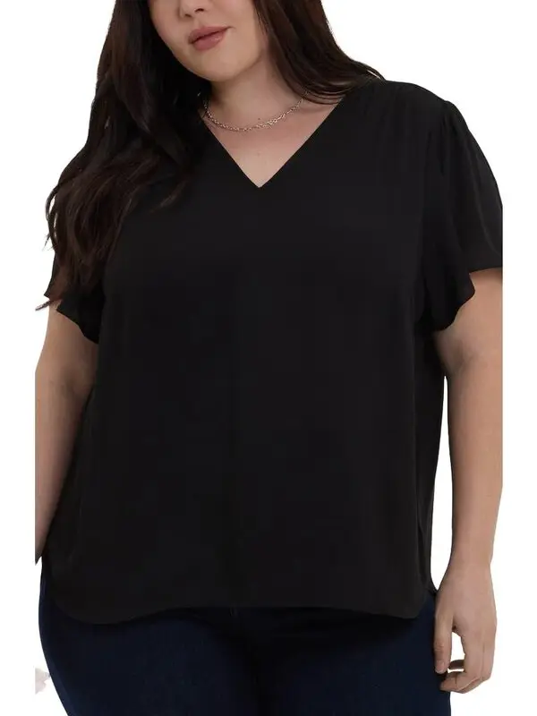 NYDJ Pintuck Flutter Sleeve Top - Black