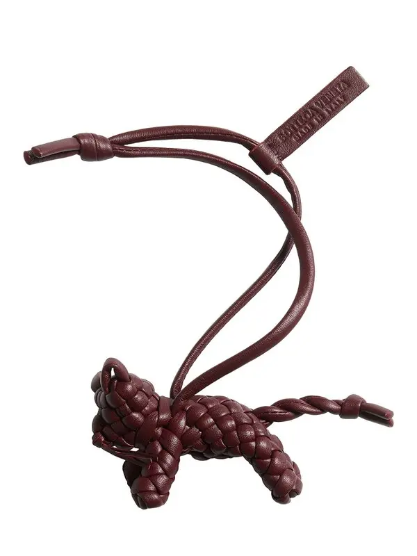 Bottega Veneta Leather Intrecciato Cat Charm - Red