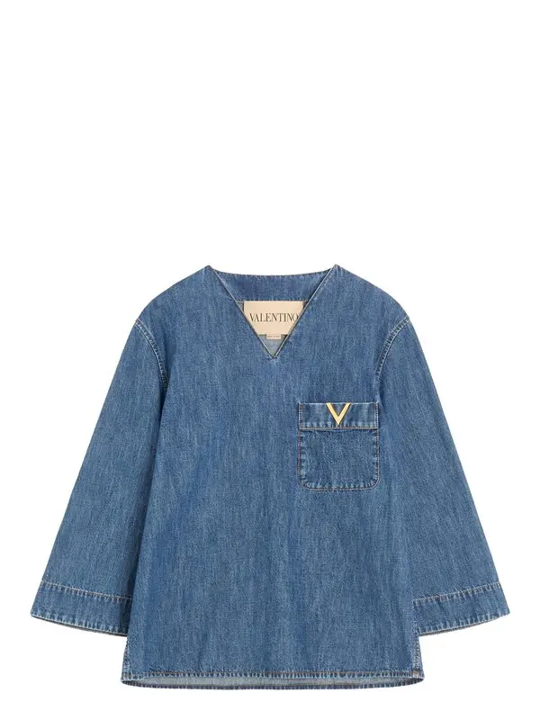 Valentino Garavani Denim V-neck Shirt - Blue