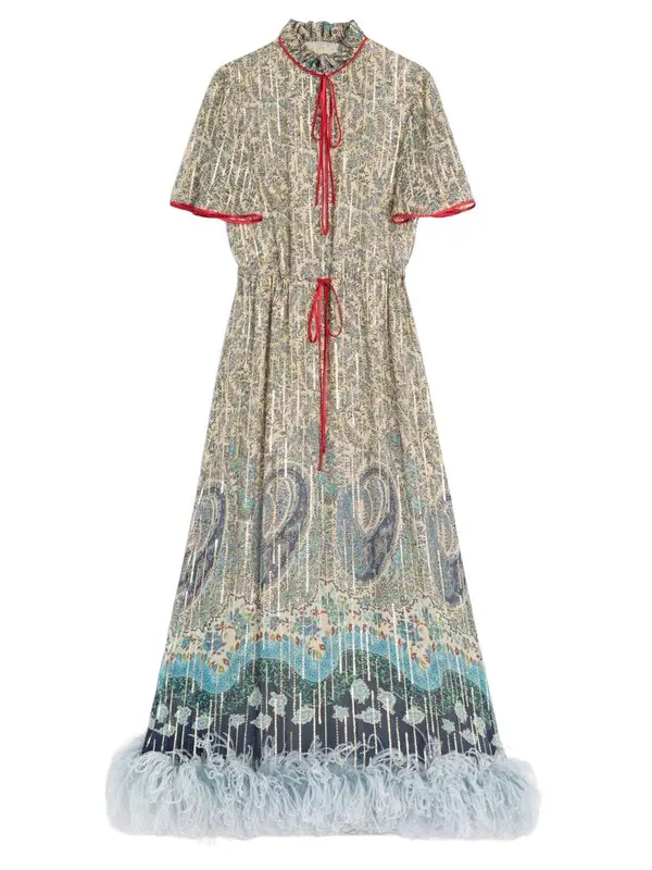 Valentino Garavani Silk Feather-trim Midi Dress - Blue