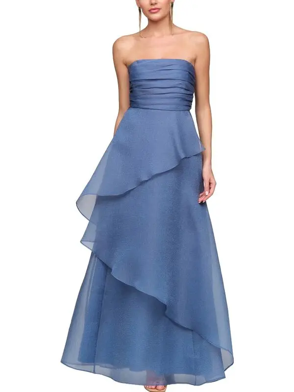 Js Collections Amica Strapless Organza Gown - Azure Blue
