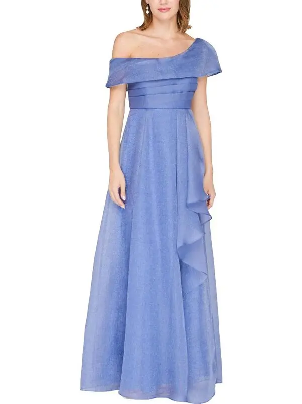 Js Collections Evangeline One-shoulder Organza Gown - Azure Blue