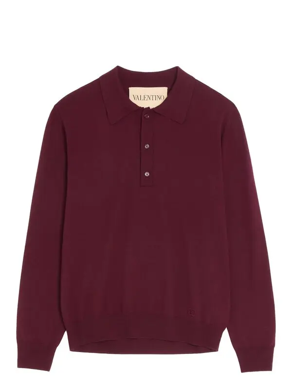 Valentino Garavani Virgin Wool Long-sleeve Polo Shirt - Burgundy