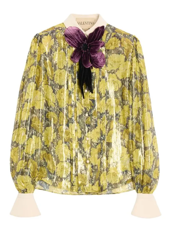Valentino Garavani Embroidered Poppy Print Blouse - Yellow