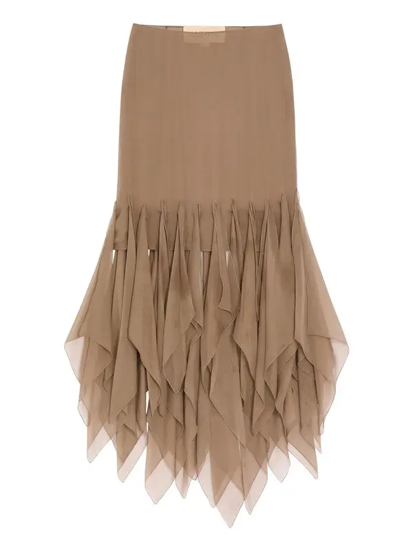 Valentino Garavani Silk Ruffle-embroidered Midi Skirt - Brown