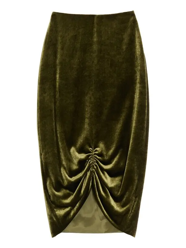 Valentino Garavani Velvet Gathered Midi Skirt - Green