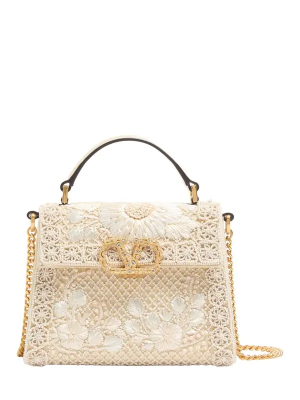 Valentino Garavani Mini Embroidered Vsling Top-handle Bag - Ivory