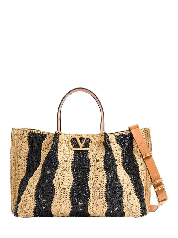 Valentino Garavani Raffia Vlogo Tote Bag - Black