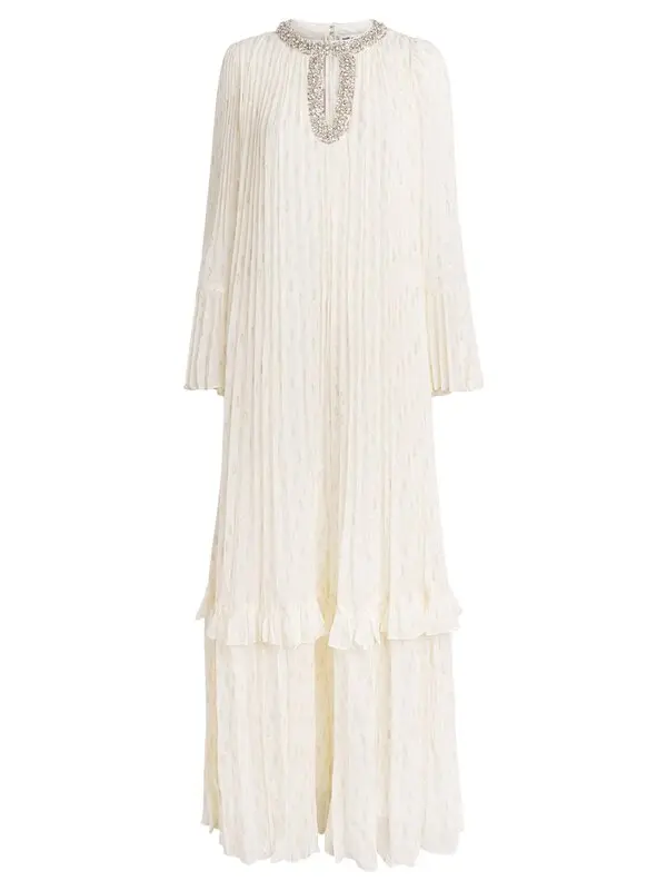 SELF-PORTRAIT Embellished-neckline Maxi Dress - Ivory