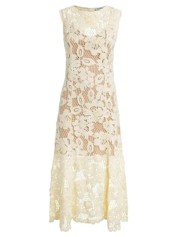 SELF-PORTRAIT Crochet Lace Midi Dress - Yellow