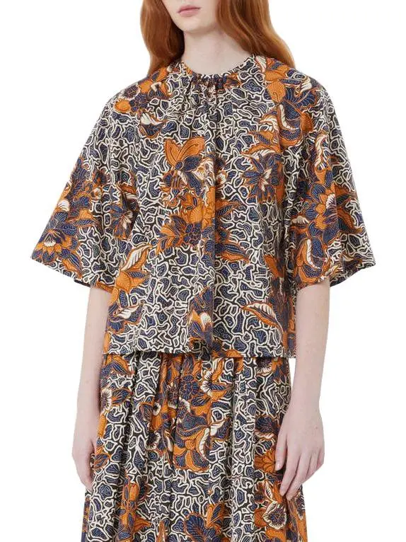 Max Mara Quaglia Floral Cotton Top - Navy