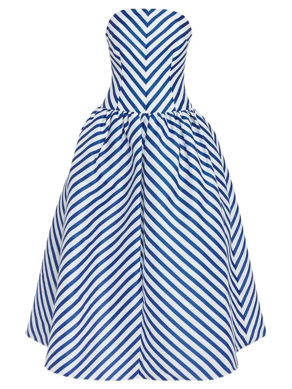 SELF-PORTRAIT Stripe Strapless Midi Dress - Navy