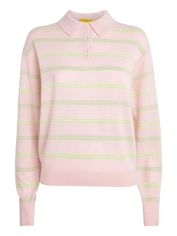 Guest In Residence Cashmere Collegiate Stripe Polo Sweater - Pink