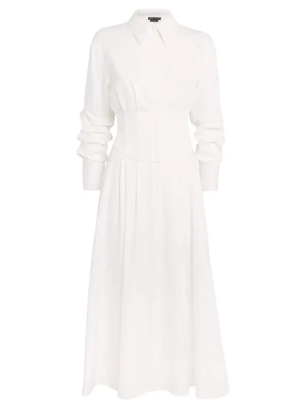 Alice + Olivia Corset Edie Midi Shirt Dress - White