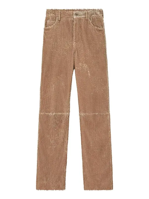 Loewe Frayed Leather Straight Leg Trousers - Beige