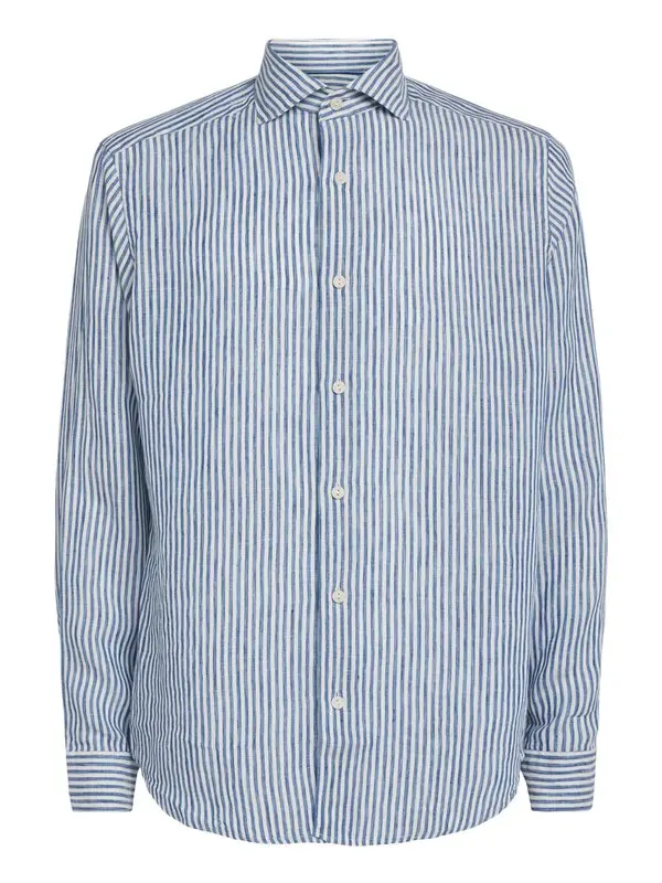 Eton Linen Stripe Shirt - Blue