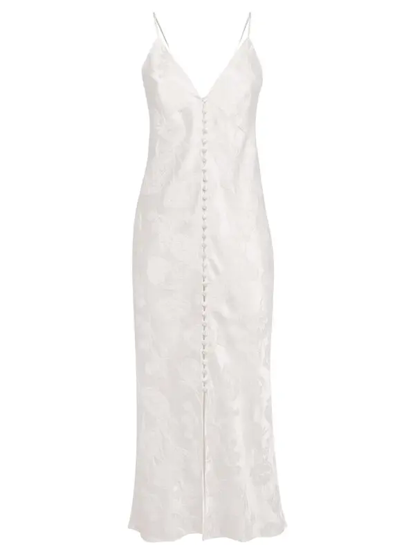 Olivia Von Halle Silk Jacquard Slip Midi Dress - White
