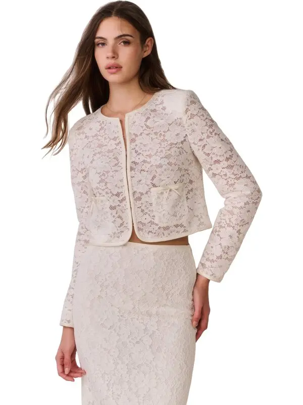 LoveShackFancy Junetta Cropped Lace Jacket - Ivory