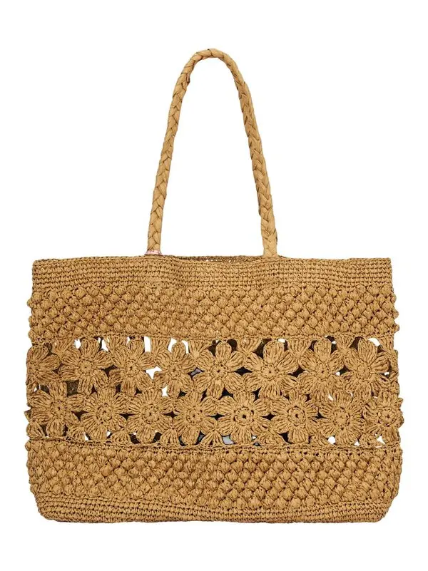 LoveShackFancy Sharlo Floral Straw Bag - Tan