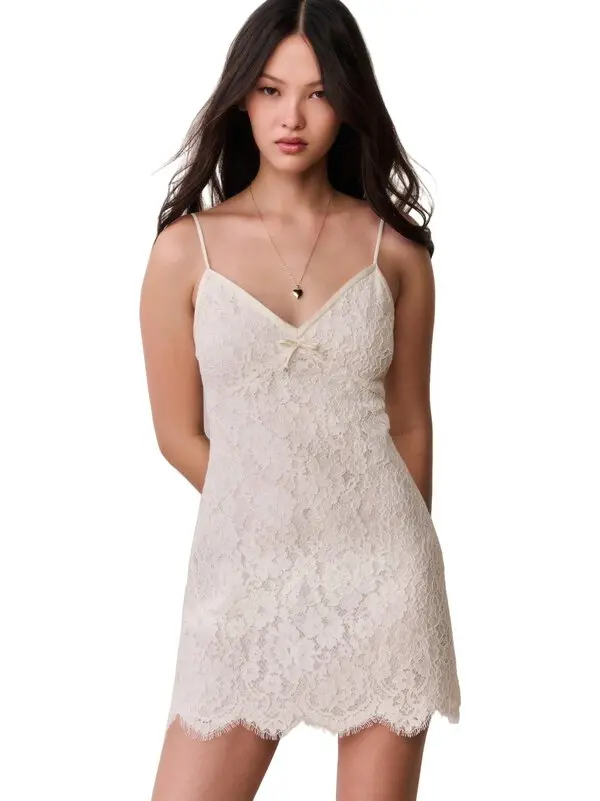 LoveShackFancy Petaline Lace Mini Dress - Ivory