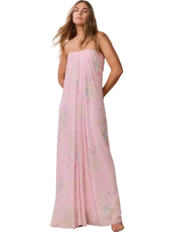 LoveShackFancy Emara Strapless Floral Chiffon Gown - Rosy Trellis