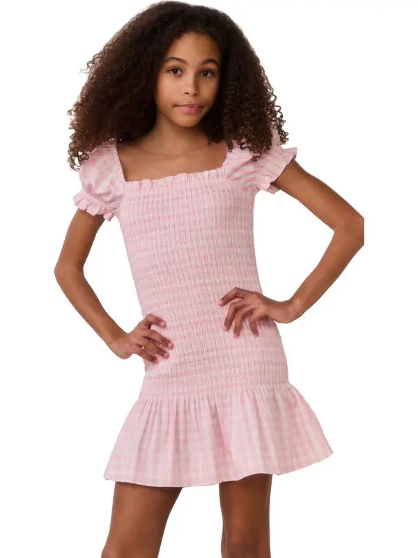 LoveShackFancy Tween Mosa Cotton Gingham Dress - Cheerful Pink