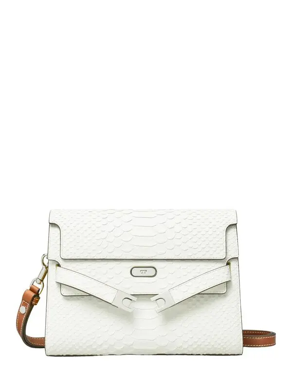 Tory Burch Lee Radziwill Snake Embossed Leather Shoulder Bag - Blanc