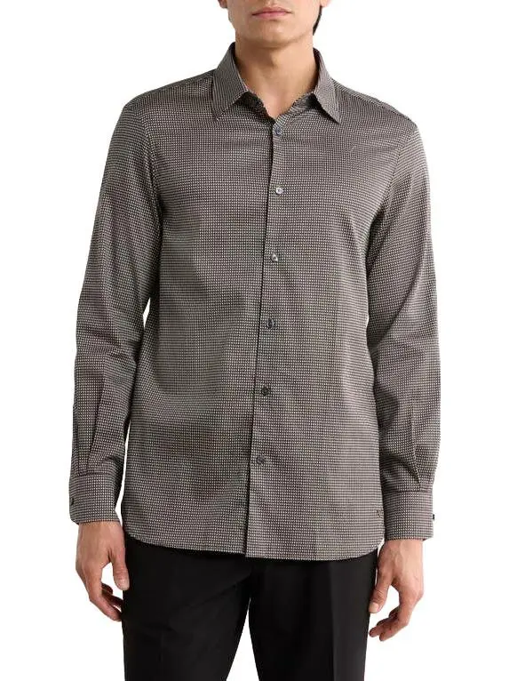 Emporio Armani Bird's Eye Stretch Button-up Shirt - Solid Black