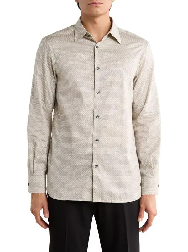 Emporio Armani Weave Pattern Stretch Button-up Shirt - Tan