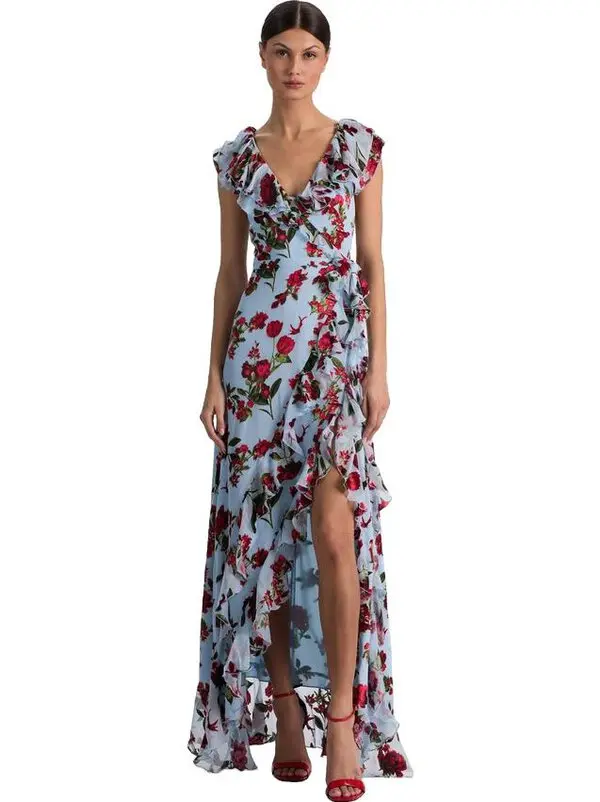 Alice + Olivia Kristen Ruffle Wrap Maxi Dress - Blue