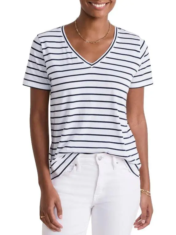 Vineyard Vines V-neck Supima Cotton T-shirt - B.stripe- White/navy