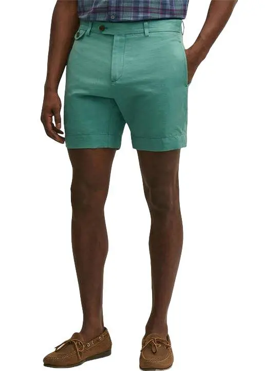 Brooks Brothers Flat-front Linen And Cotton Shorts - Teal
