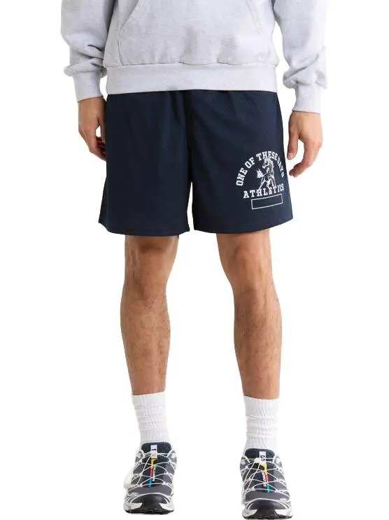 ONE OF THESE DAYS Mustang Athletics Mesh Drawstring Shorts - Navy