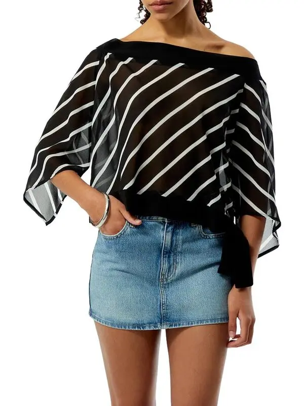 PACSUN Ken Stripe One-shoulder Top - Black Stripe