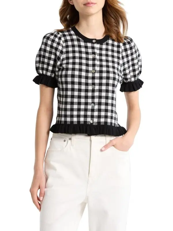 Rails Lora Gingham Cropped Cardigan - Black White Gingham